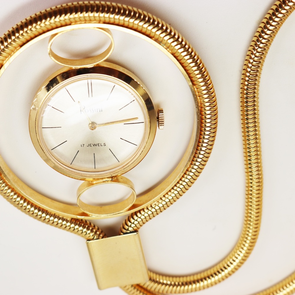 Vintage 1970s Rossini 17 Jewels Timepiece Necklace - Gem
